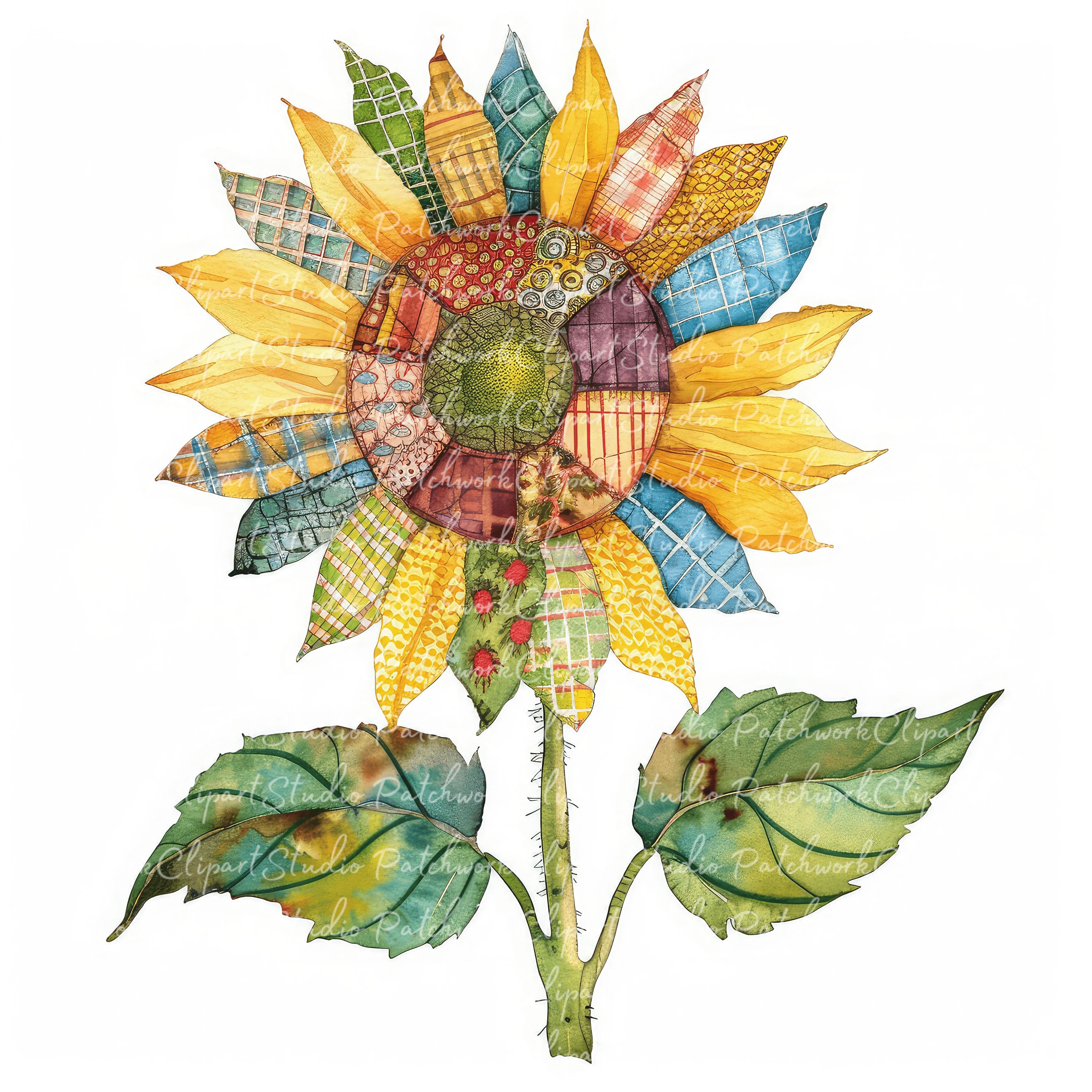 10 Sunflowers Clipart Bundle, PNG & JPG, Printable Patchwork Sunflower ...