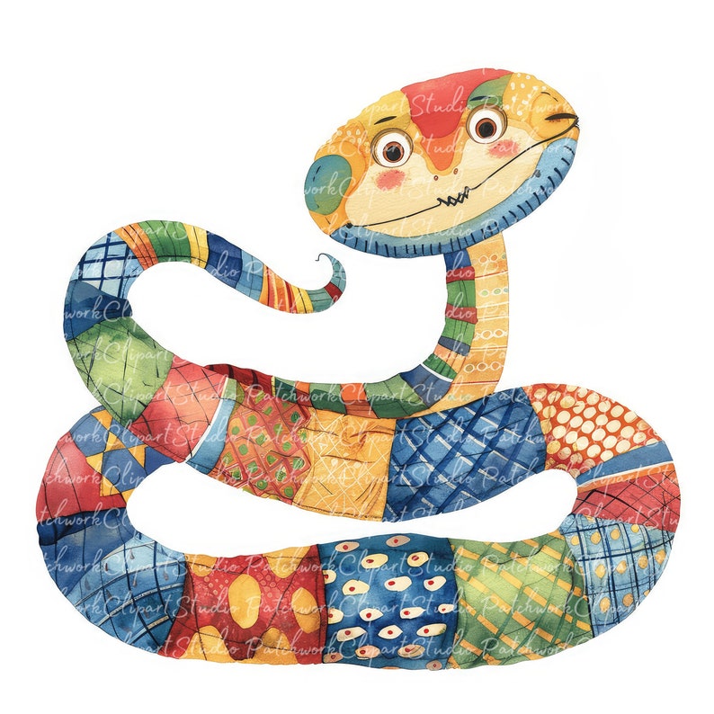 10 Snakes Clipart Bundle, PNG & JPG, Printable Patchwork Snake ...
