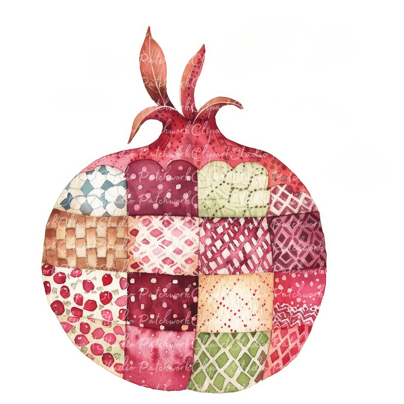 10 Pomegranates Clipart Bundle, PNG & JPG, Printable Patchwork ...