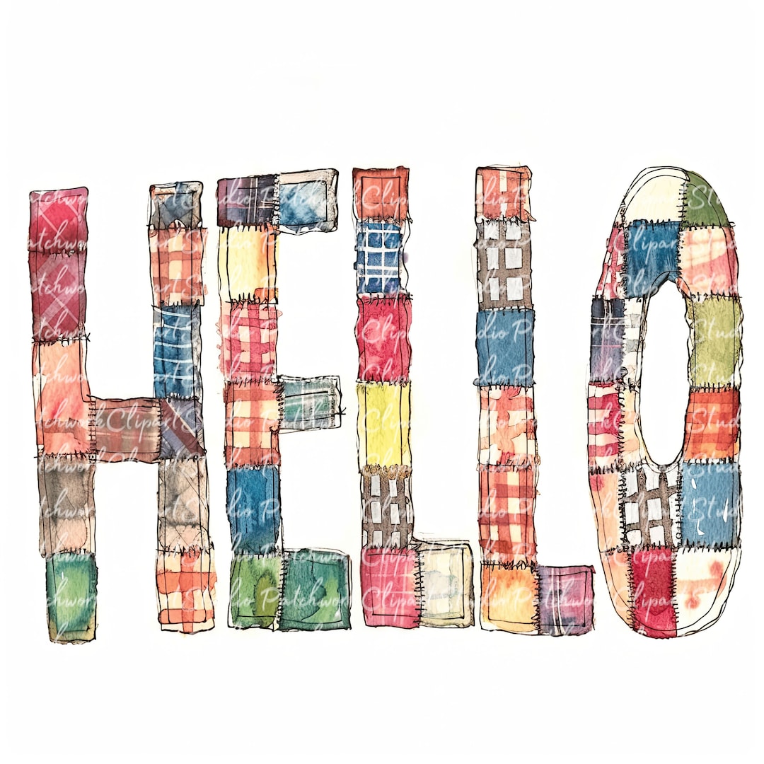 10 Hello Clipart Bundle, PNG & JPG, Printable Patchwork Word Hello ...
