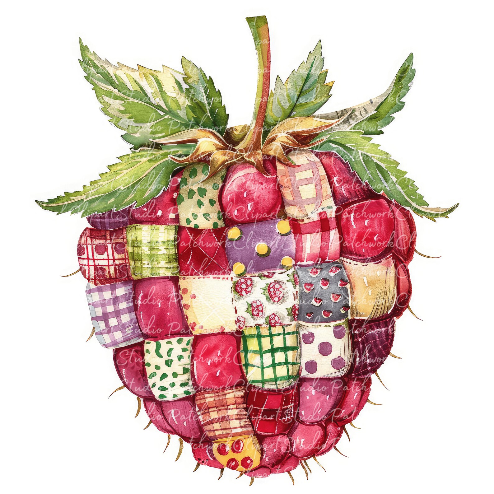 10 Raspberries Clipart Bundle, PNG & JPG, Printable Patchwork Raspberry ...