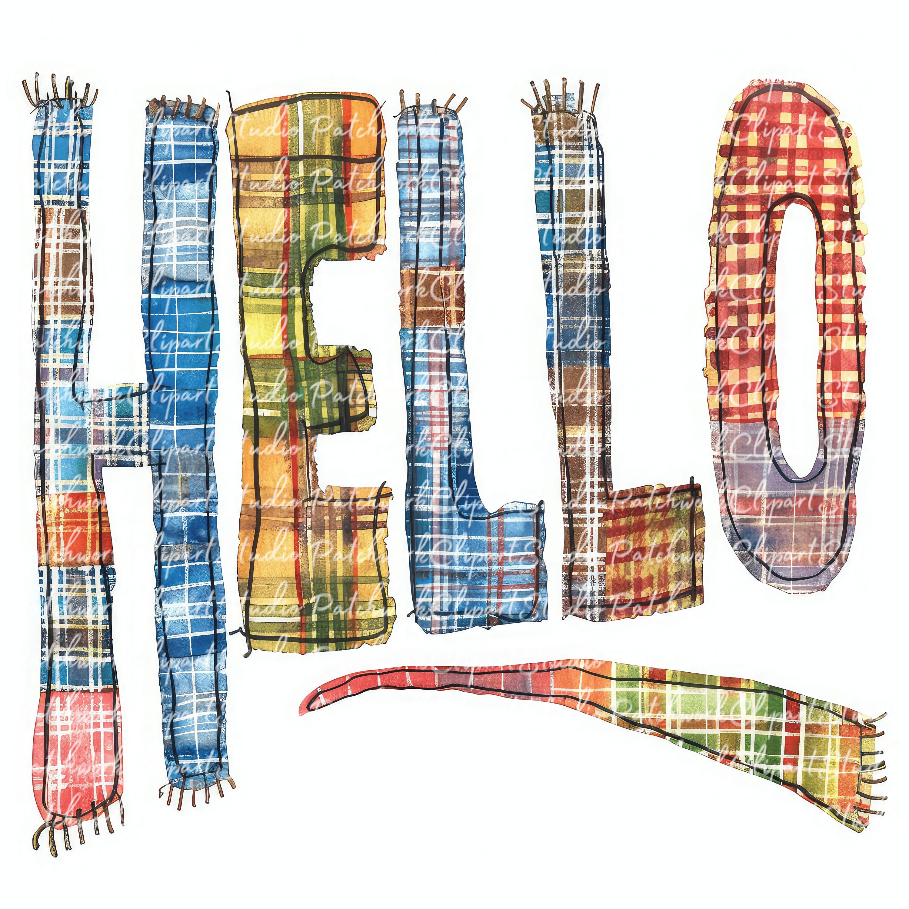 10 Hello Clipart Bundle, PNG & JPG, Printable Patchwork Word Hello ...