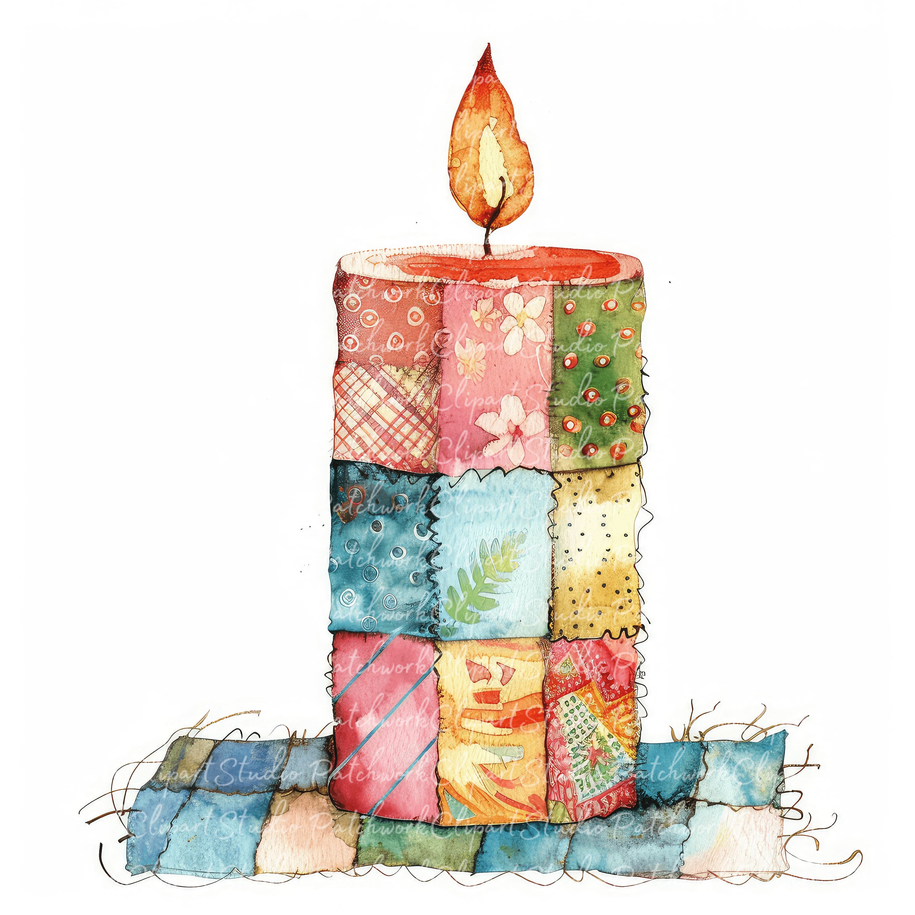 10 Candles Clipart Bundle, PNG & JPG, Printable Patchwork Candle ...