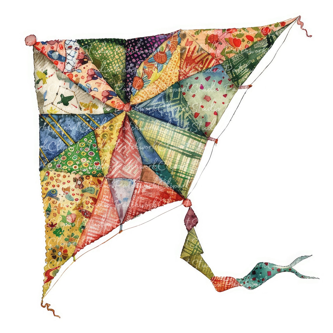 10 Kites Clipart Bundle, PNG & JPG, Printable Patchwork Kite ...