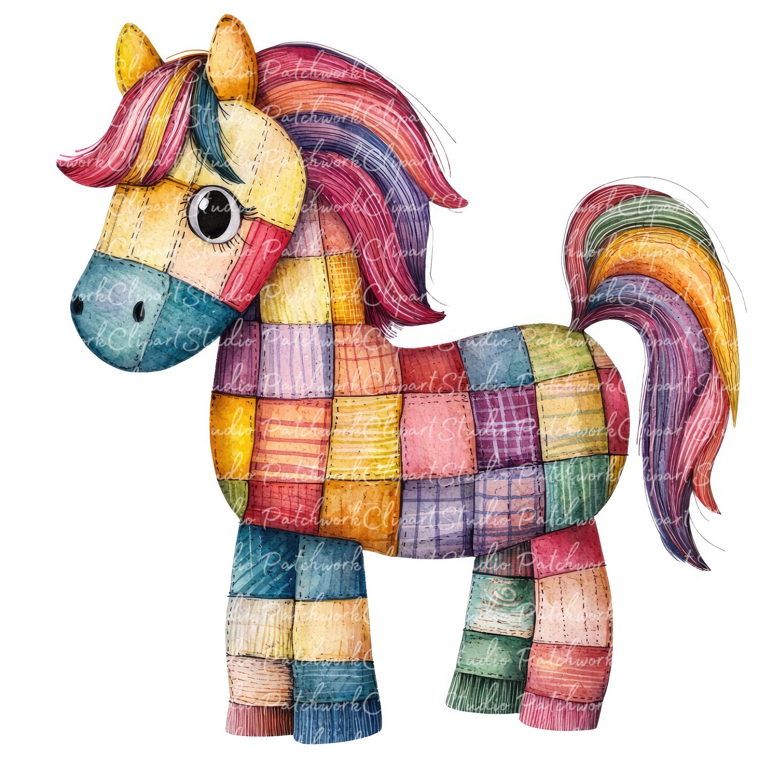 10 Pony Clipart Bundle, PNG & JPG, Printable Patchwork Pony ...