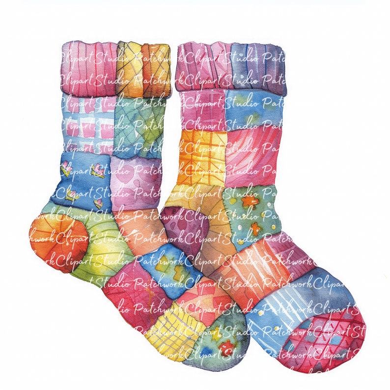 10 Socks Clipart Bundle, PNG & JPG, Printable Patchwork Sock ...
