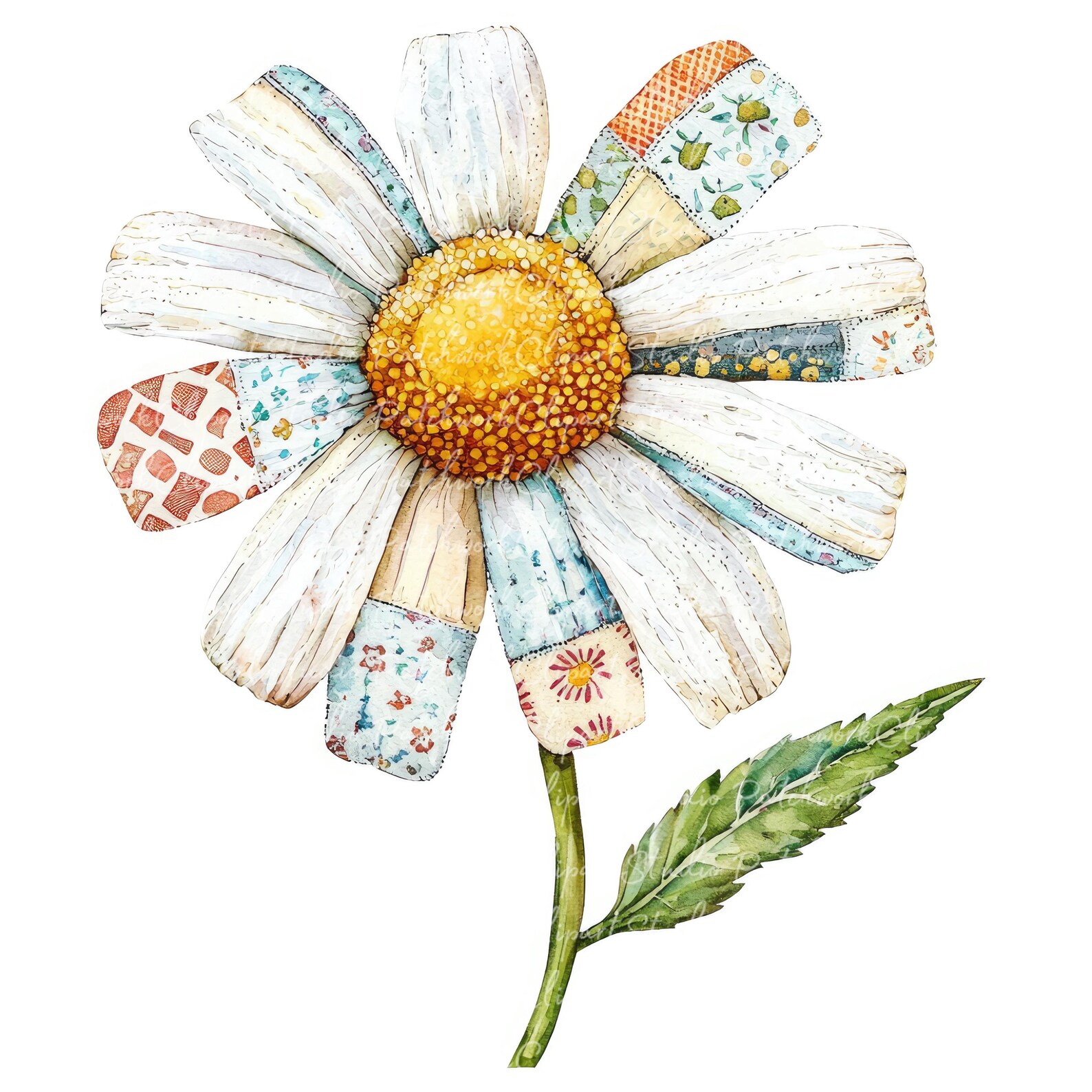 10 Chamomile Flower Clipart Bundle, PNG & JPG, Printable Patchwork ...