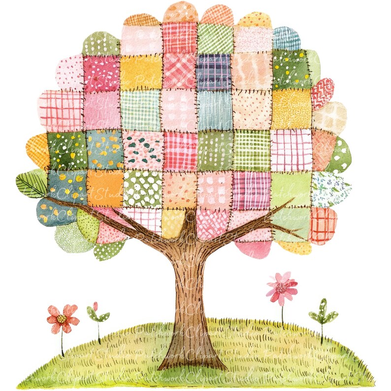 10 Spring Tree Clipart Bundle, PNG & JPG, Printable Patchwork ...