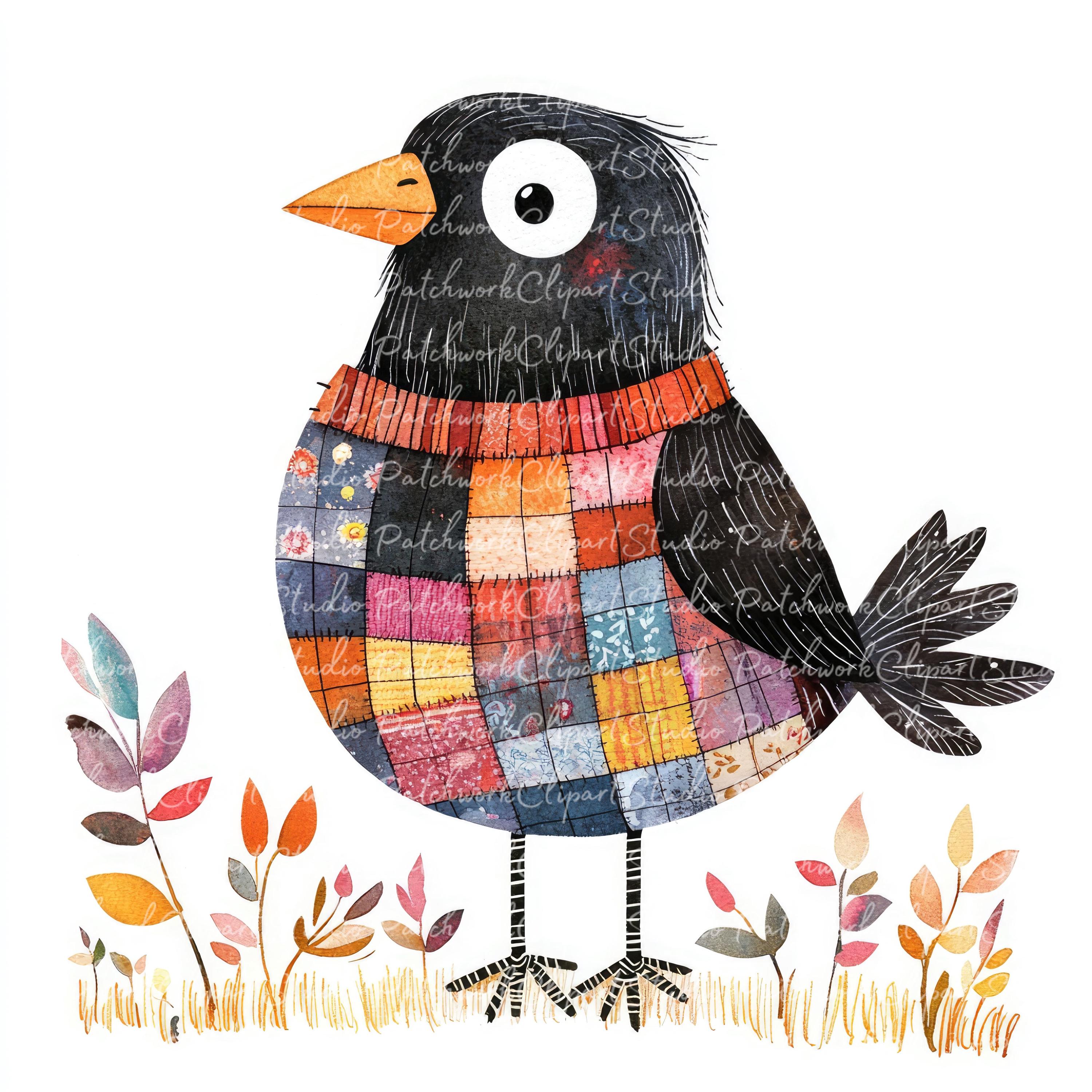 10 Autumn Crow Clipart Bundle, PNG & JPG, Printable Patchwork, Black ...