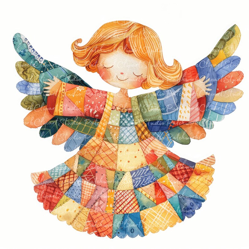 10 Angels Clipart Bundle, PNG & JPG, Printable Patchwork Angel ...