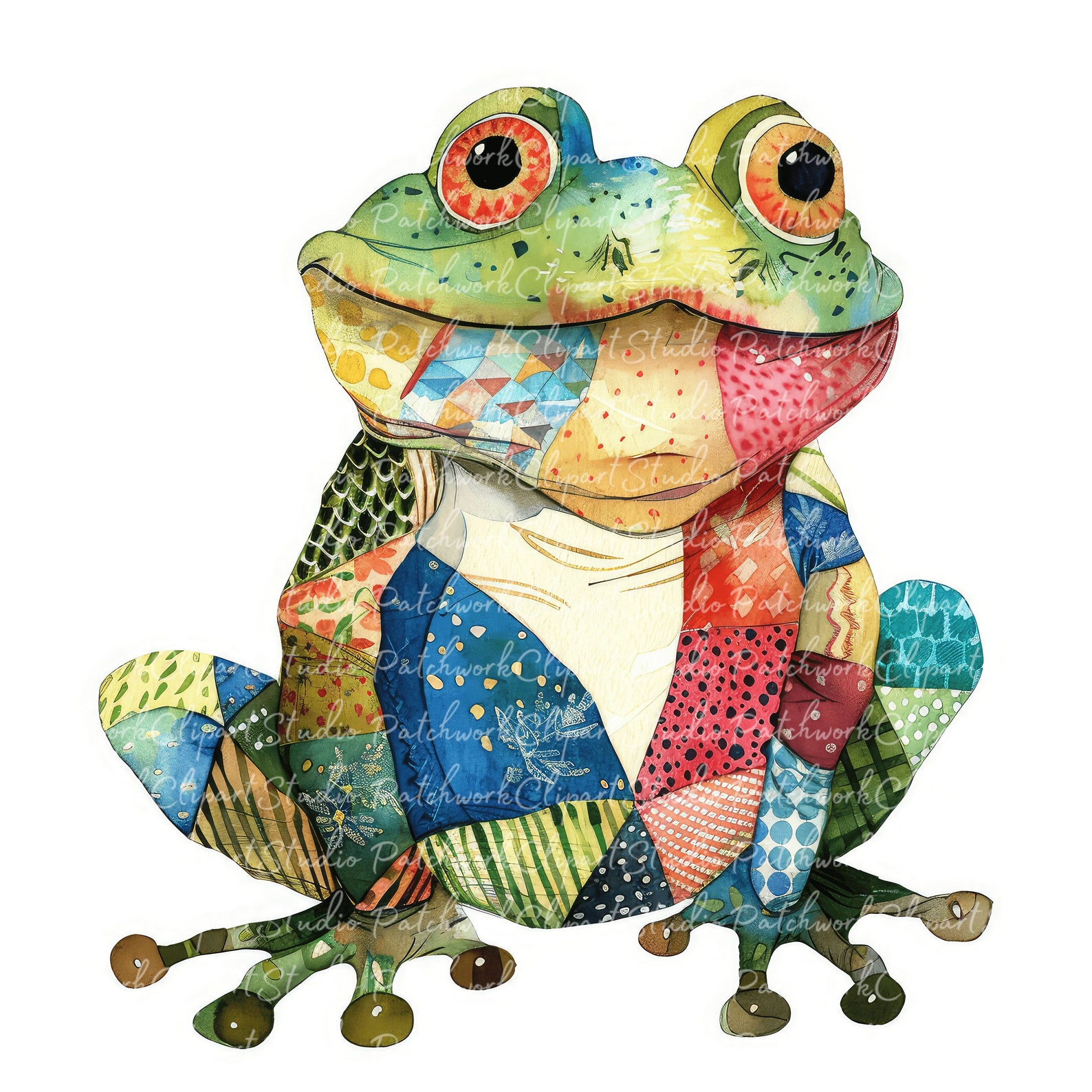 10 Frogs Clipart Bundle, JPG & PNG, Printable Patchwork Frog ...