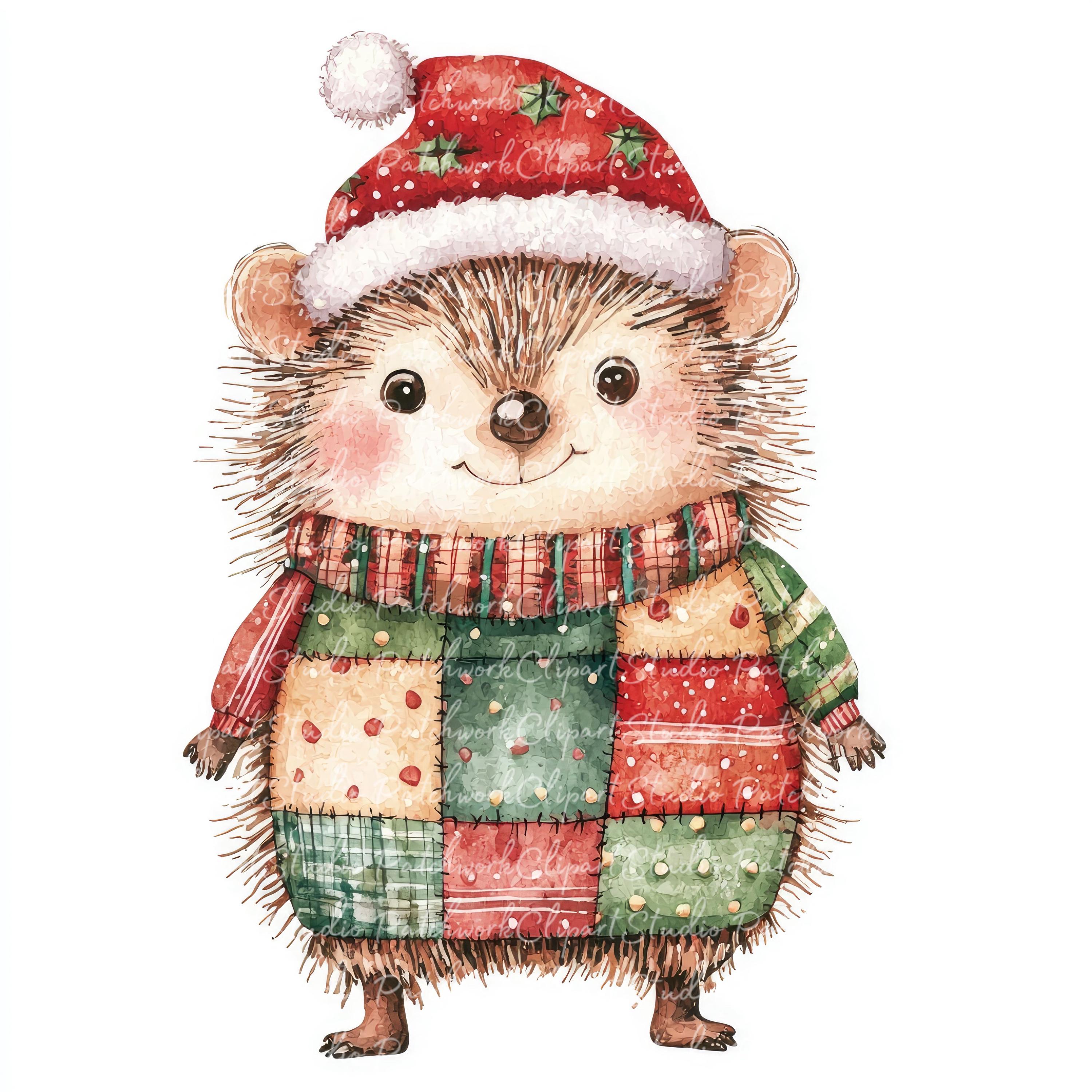 10 Christmas Hedgehog Clipart Bundle, PNG & JPG, Printable Patchwork ...