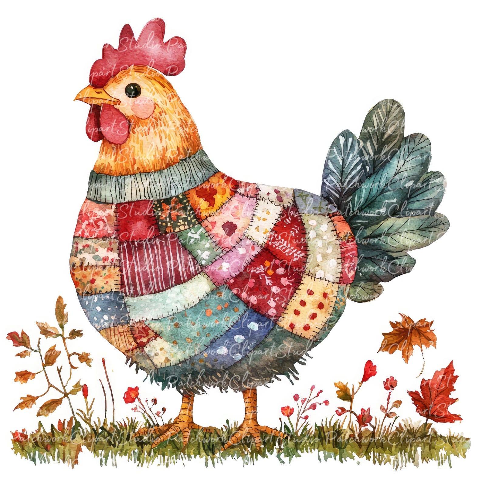 10 Autumn Chicken Clipart Bundle, JPG & PNG, Printable Patchwork ...