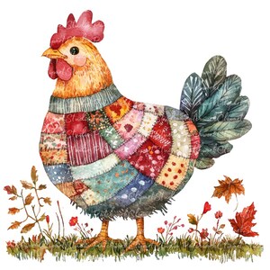 10 Autumn Chicken Clipart Bundle, JPG & PNG, Printable Patchwork ...