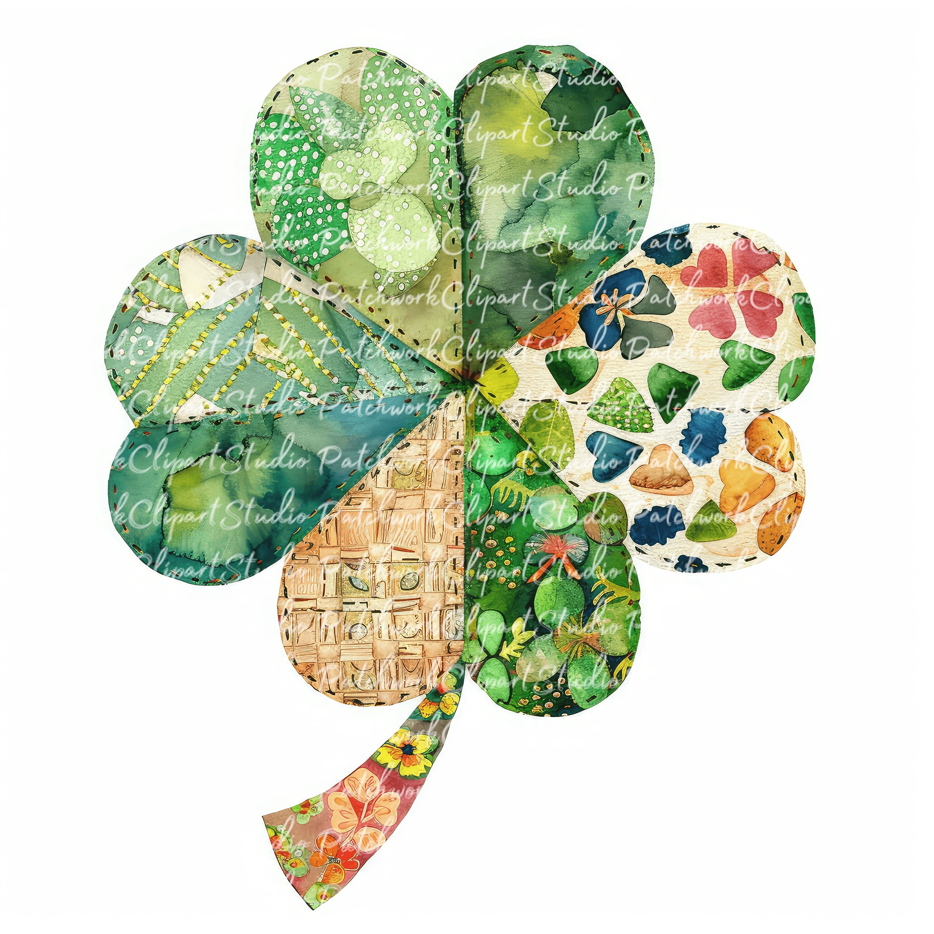 10 Clovers Clipart Bundle, PNG & JPG, Printable Patchwork Green Clover ...