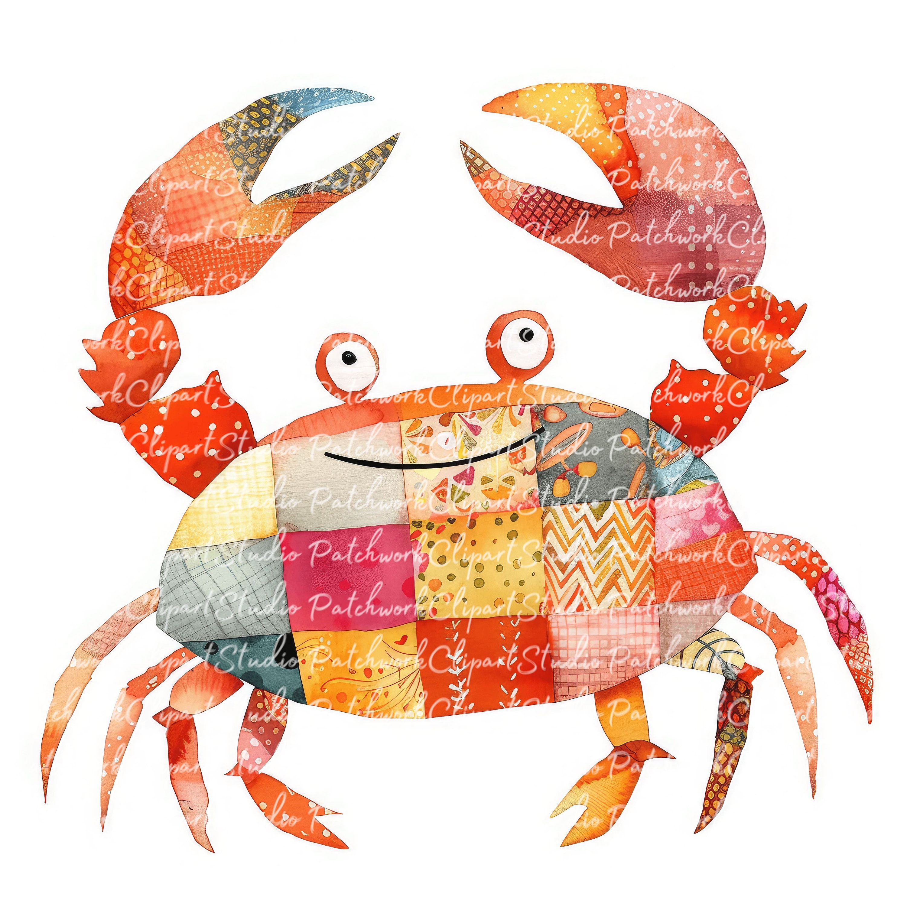 10 Crabs Clipart Bundle, PNG & JPG, Printable Patchwork Crab, Sea ...