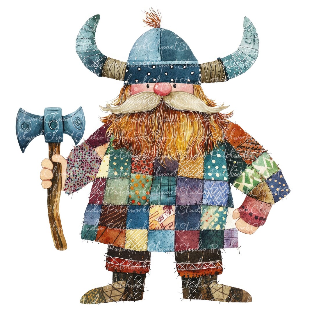 10 Viking Clipart Bundle, PNG & JPG, Printable Patchwork Viking ...