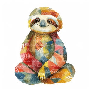 10 Sloths Clipart Bundle, PNG & JPG, Printable Patchwork Sloth ...