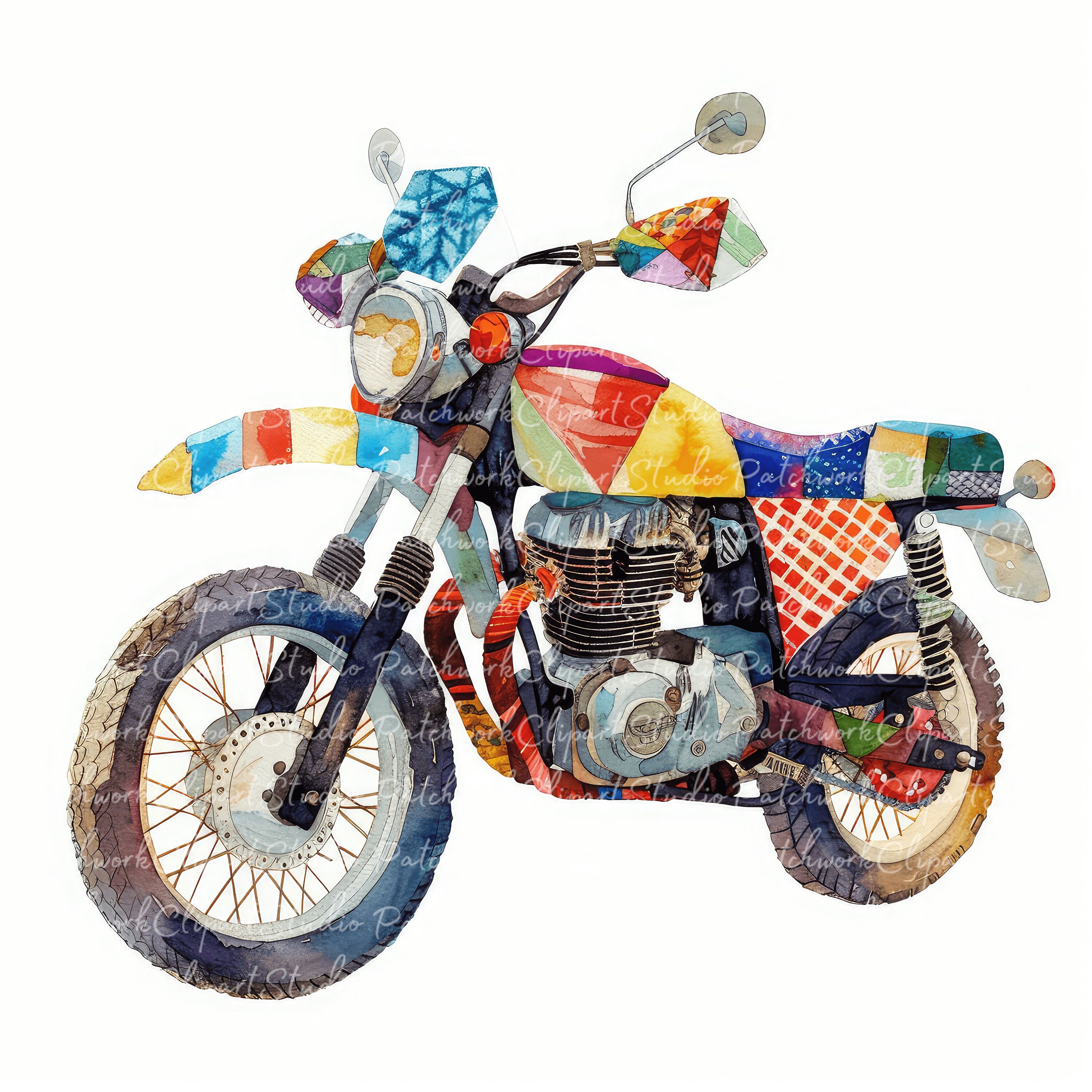 10 Motorcycles Clipart Bundle, PNG & JPG, Printable Patchwork ...