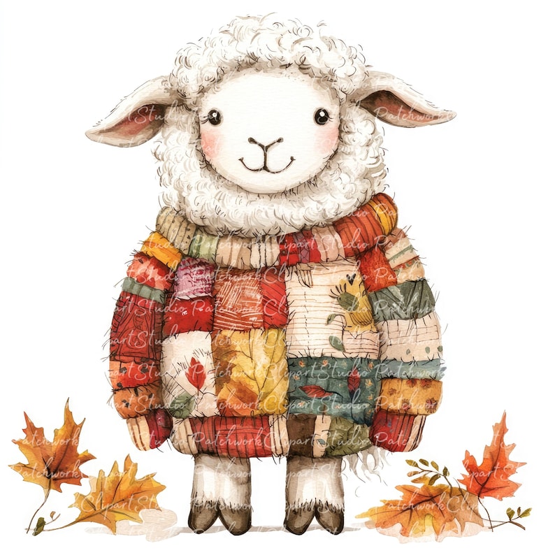10 Autumn Sheep Clipart Bundle, PNG & JPG, Printable Patchwork, Sheep ...