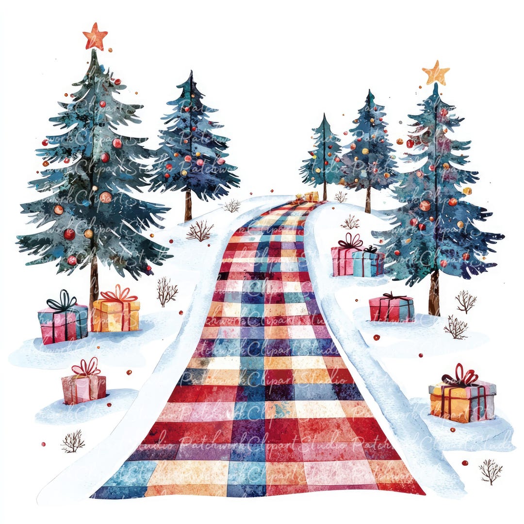 10 Christmas Winter Road Clipart Bundle, PNG & JPG, Printable Patchwork ...