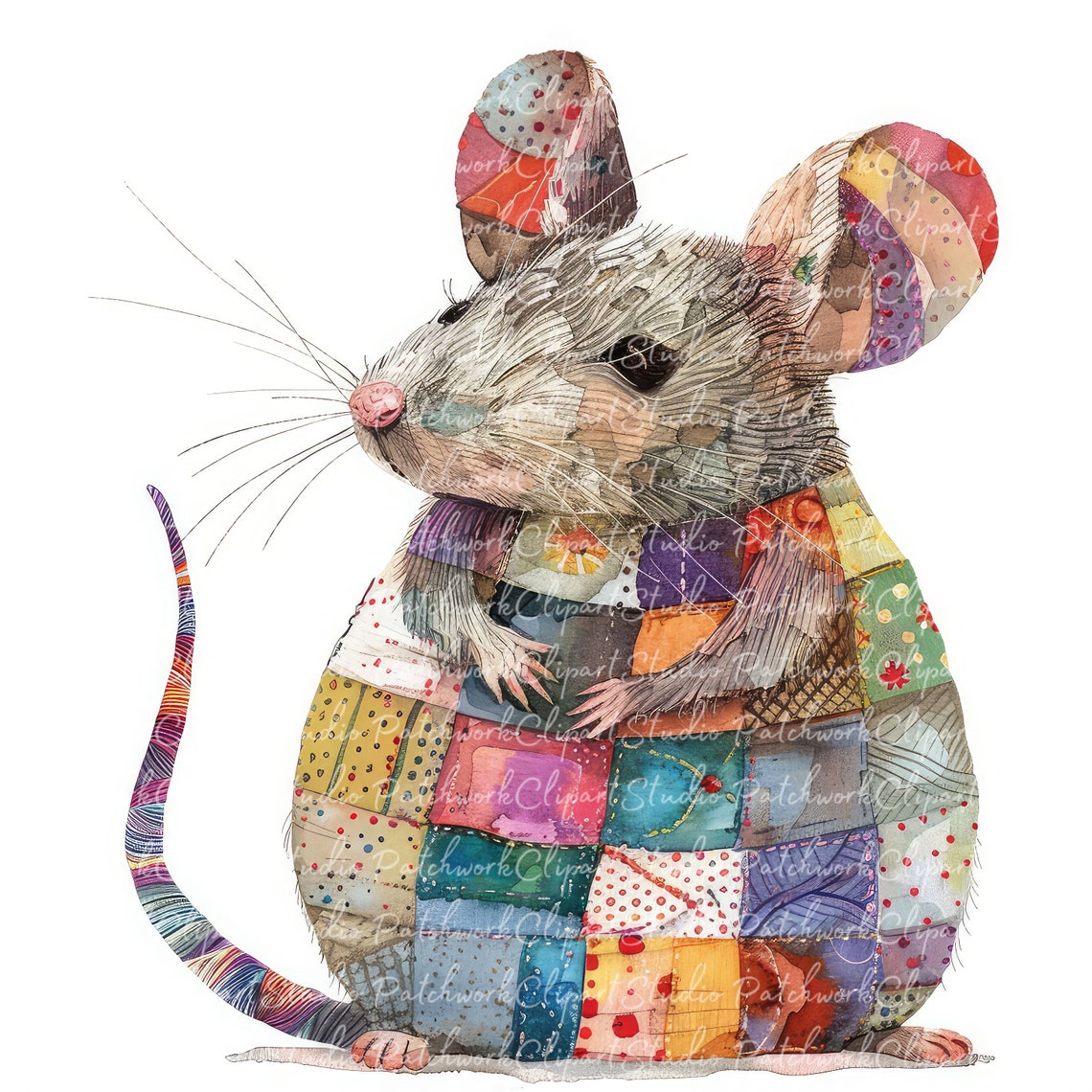 10 Rats Clipart Bundle, Printable Patchwork Rat, Cute Quilted Fabric ...
