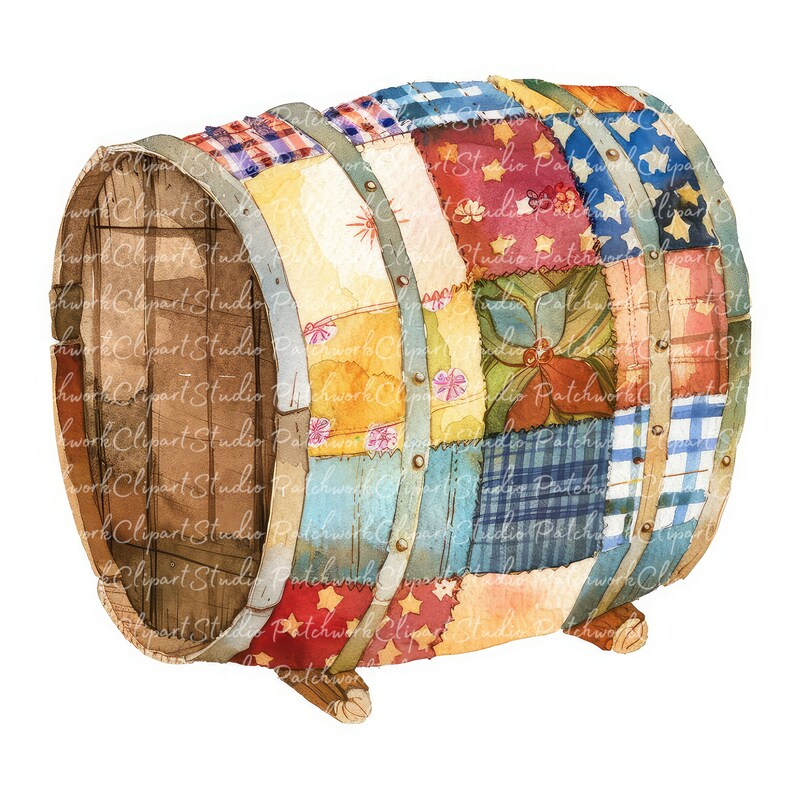 10 Barrels Clipart Bundle, PNG & JPG, Printable Patchwork Barrel ...