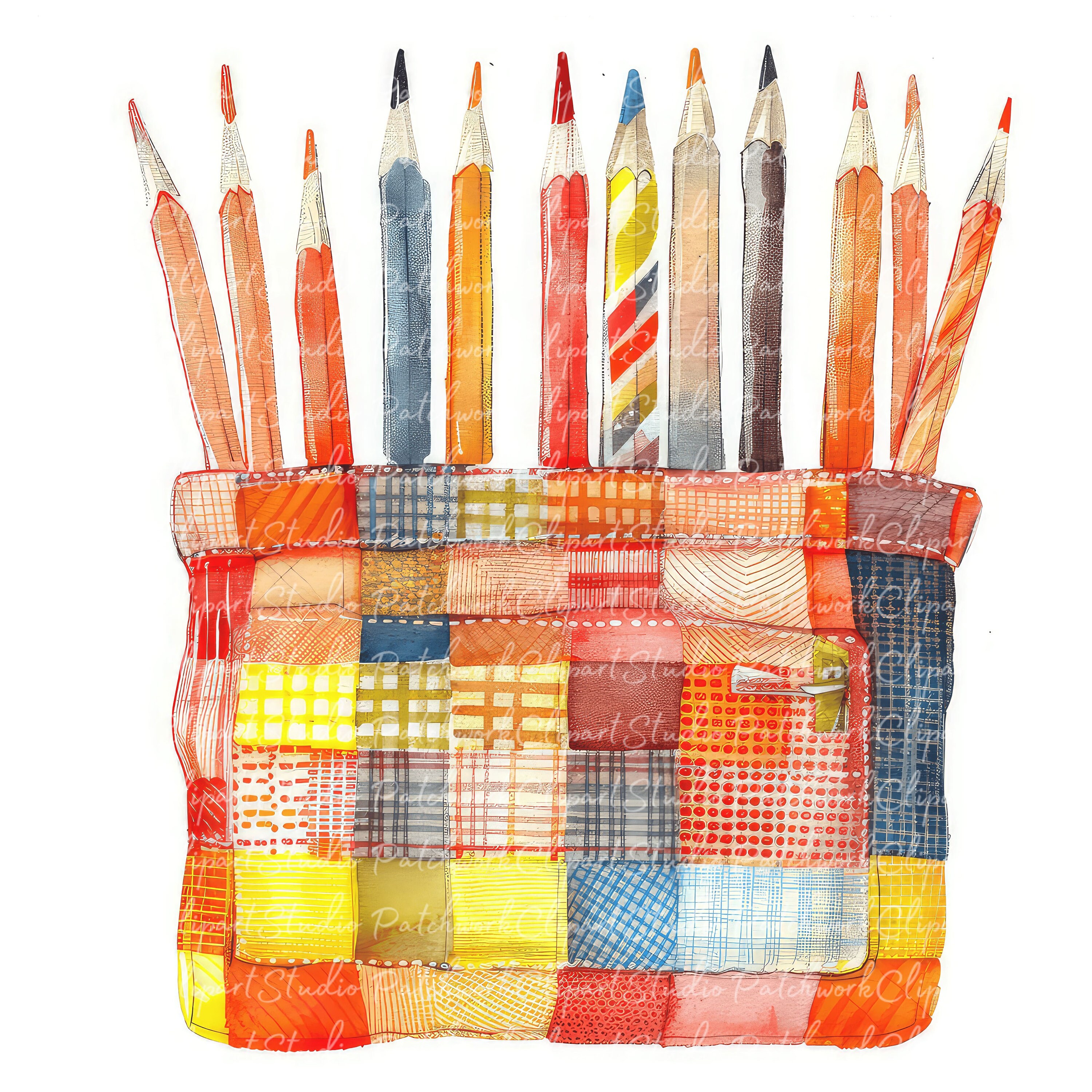 10 Pencil Case Clipart Bundle, PNG & JPG, Printable Patchwork Pencil ...