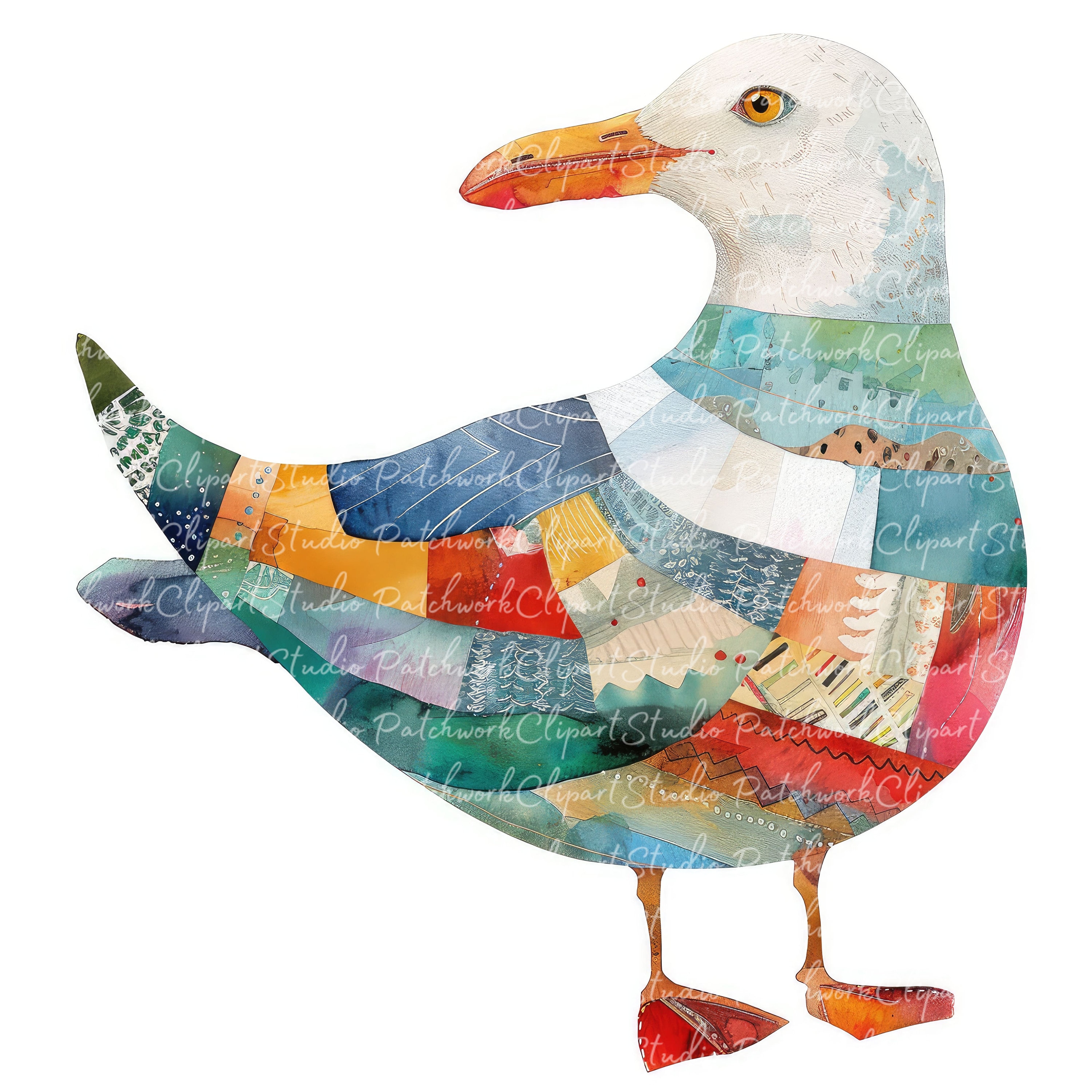 10 Seagull Clipart Bundle, Printable Patchwork Seagulls, Quilted Gull ...