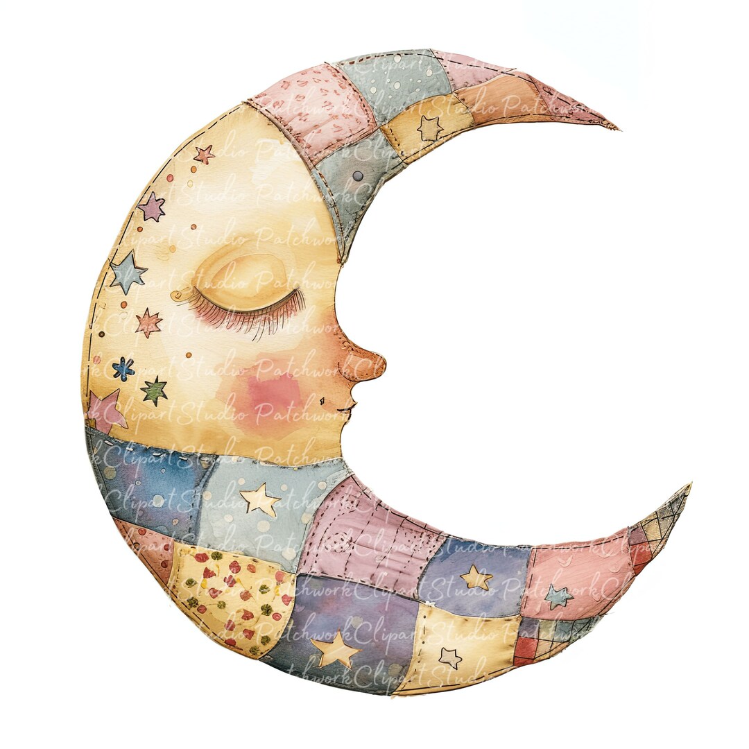 10 Moon Clipart Bundle, PNG & JPG, Printable Patchwork Yellow Moons ...
