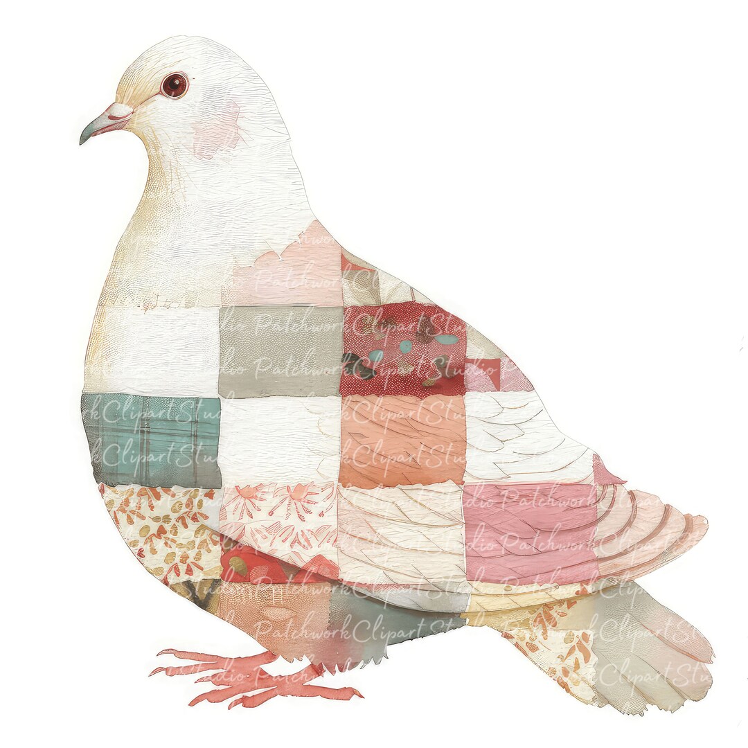 10 Doves Clipart Bundle, PNG & JPG, Printable Patchwork Dove ...