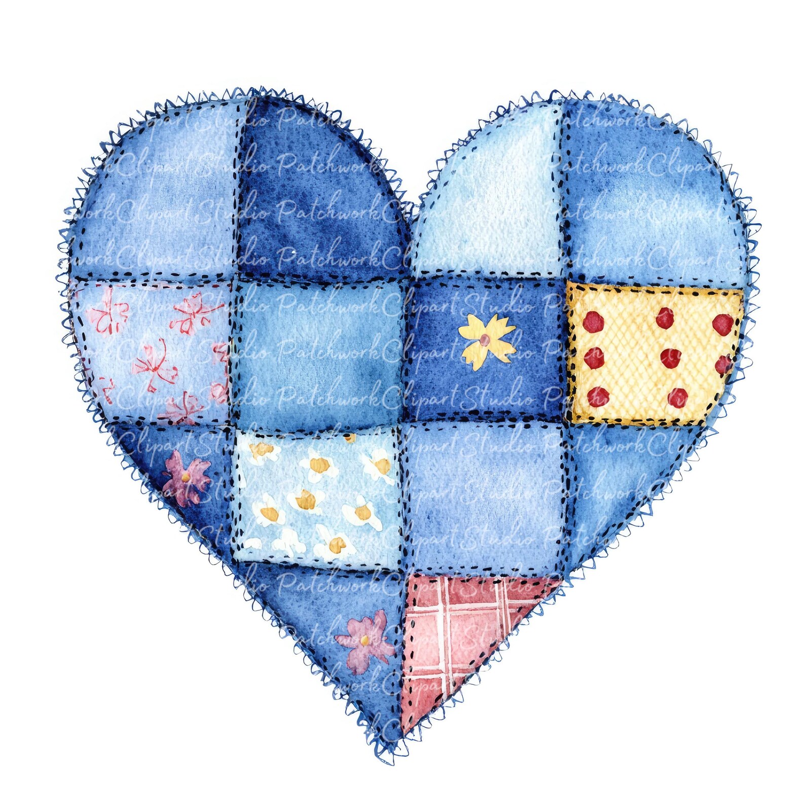 10 Blue Heart Clipart Bundle, PNG & JPG, Printable Patchwork ...