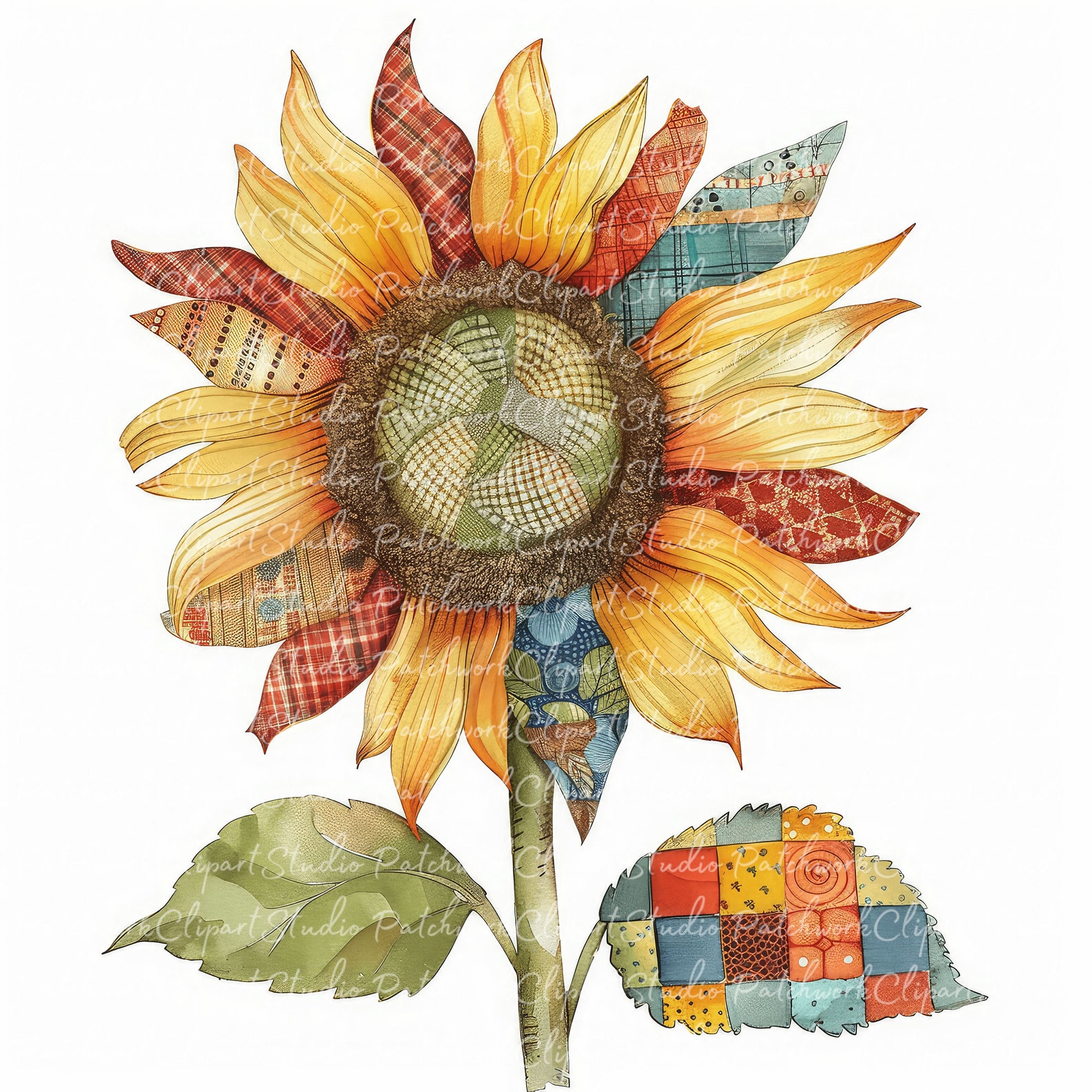 10 Sunflowers Clipart Bundle, PNG & JPG, Printable Patchwork Sunflower ...