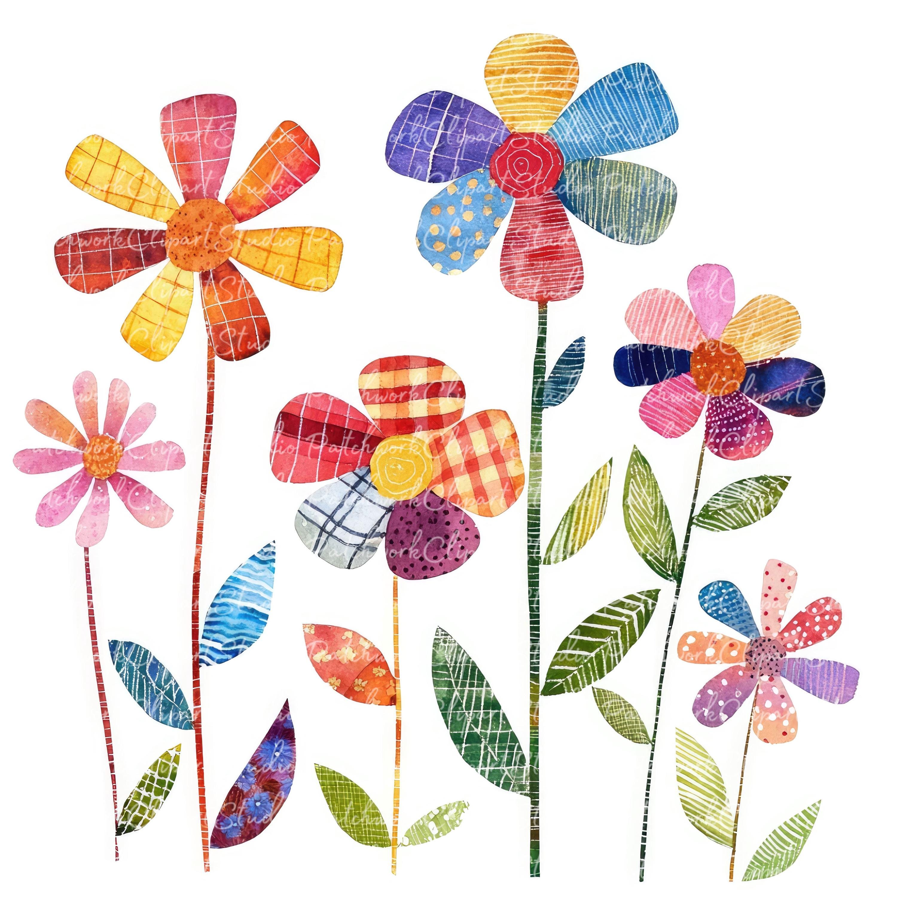 10 Cute Flowers Clipart Bundle, PNG & JPG, Printable Patchwork ...