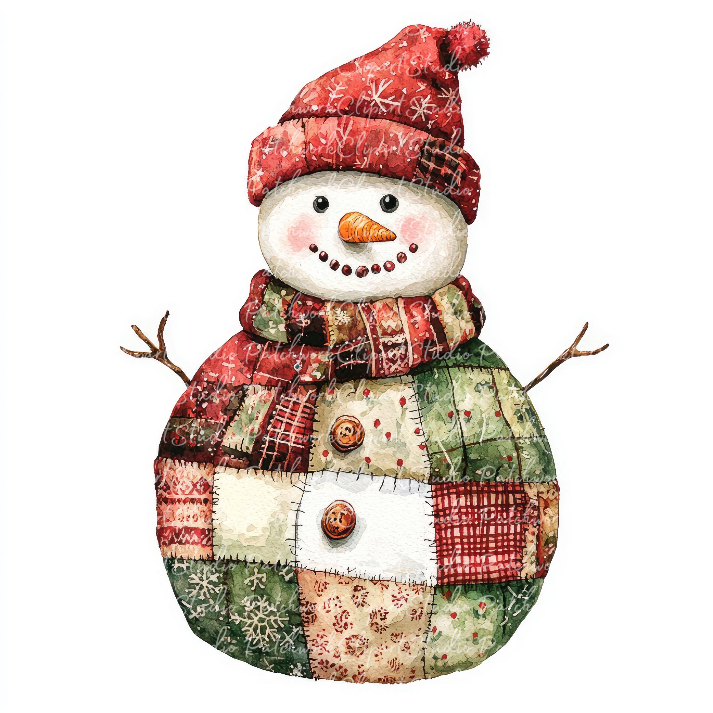 10 Snowman Clipart Bundle, PNG & JPG, Printable Patchwork, Winter ...