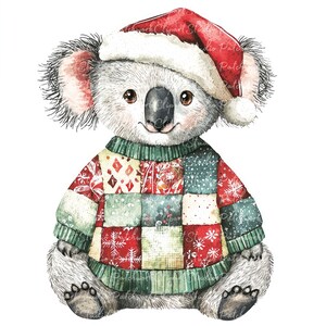 10 Christmas Koala Clipart Bundle, PNG & JPG, Printable Patchwork, XMAS ...