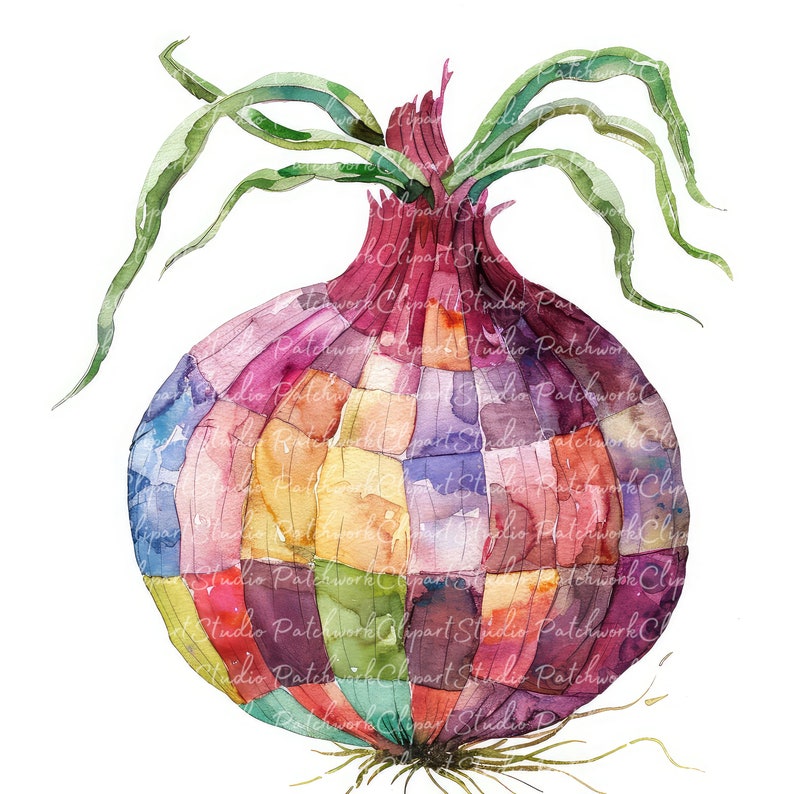 10 Onion Clipart Bundle, PNG & JPG, Printable Patchwork Onions ...