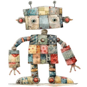 10 Robots Clipart Bundle, PNG & JPG, Printable Patchwork Robot ...