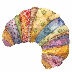 10 Croissants Clipart Bundle, PNG & JPG, Printable Patchwork Croissant ...