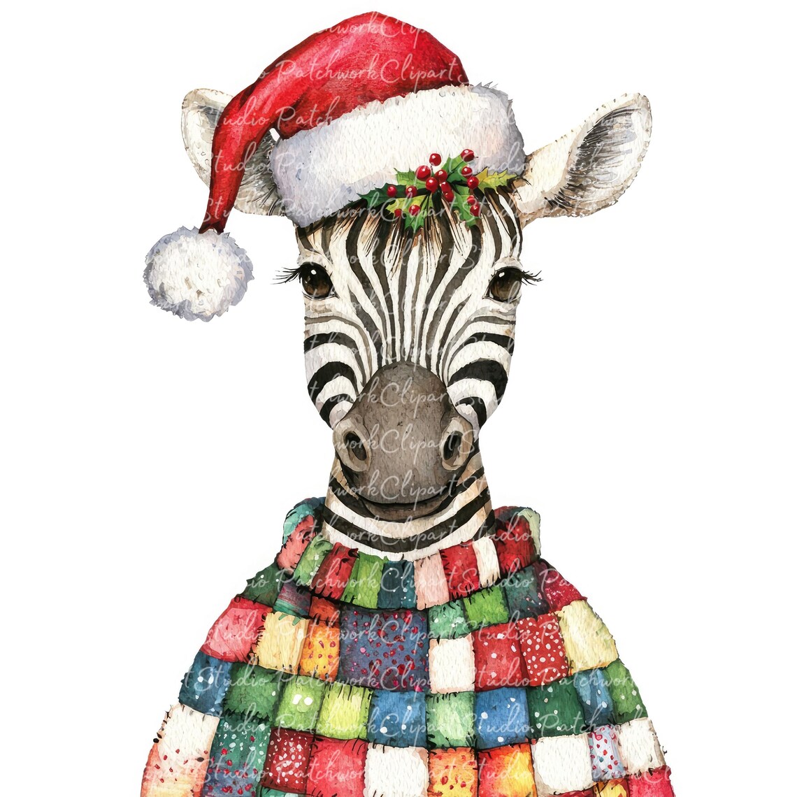 10 Christmas Zebra Clipart Bundle, PNG & JPG, Printable Patchwork ...