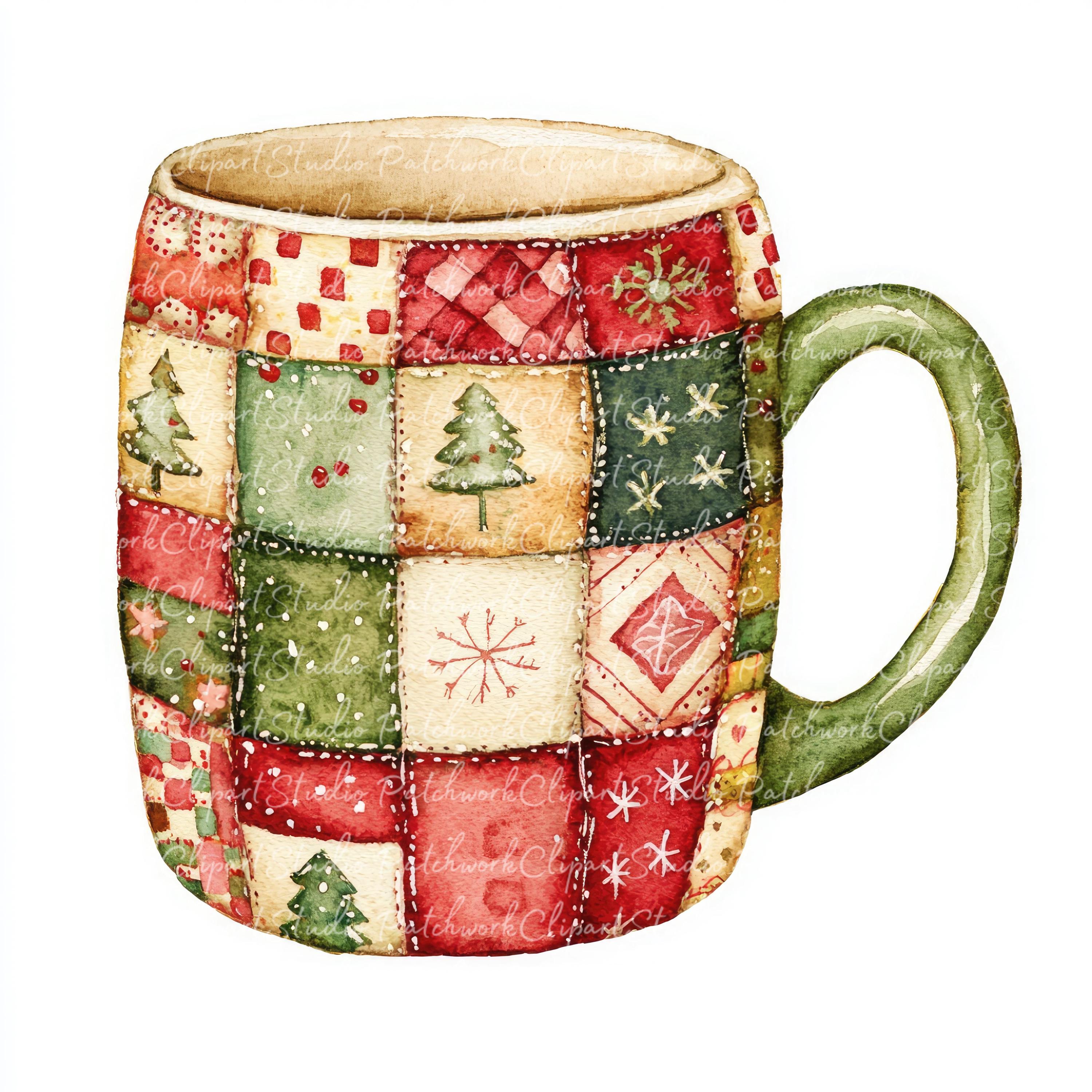 10 Christmas Mug Clipart Bundle, PNG & JPG, Printable Patchwork, Winter ...