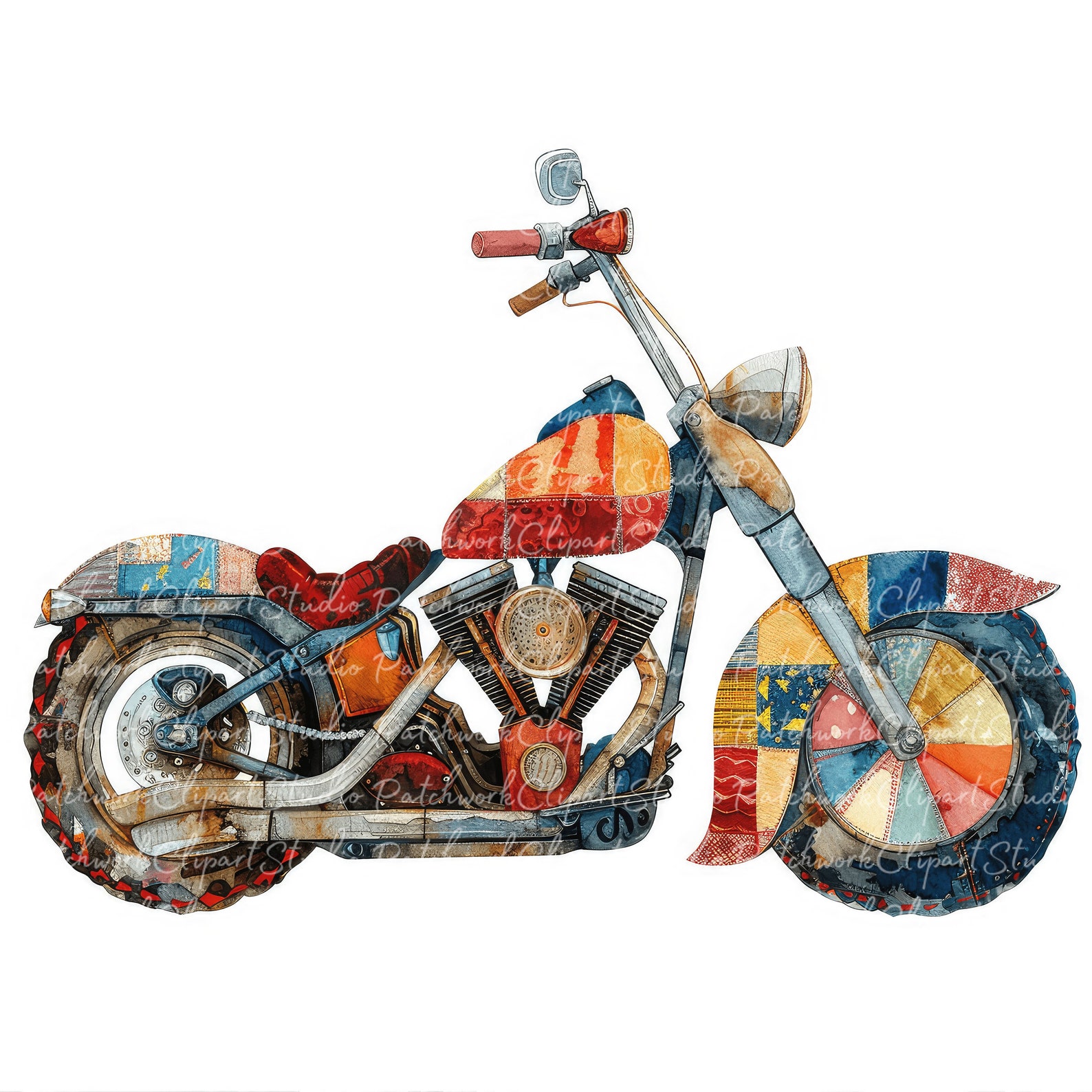 10 Motorcycles Clipart Bundle, PNG & JPG, Printable Patchwork ...