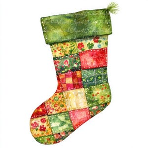 10 Christmas Stocking Clipart Bundle, PNG & JPG, Printable Patchwork ...