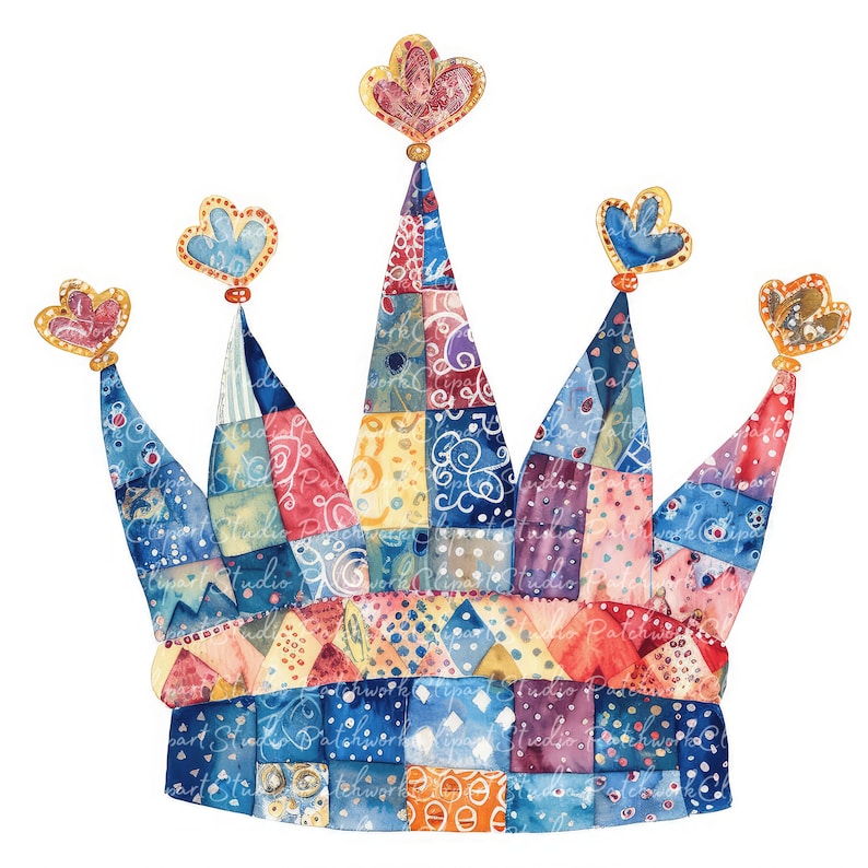 10 Blue Crown Clipart Bundle, PNG & JPG, Printable Patchwork Crowns ...