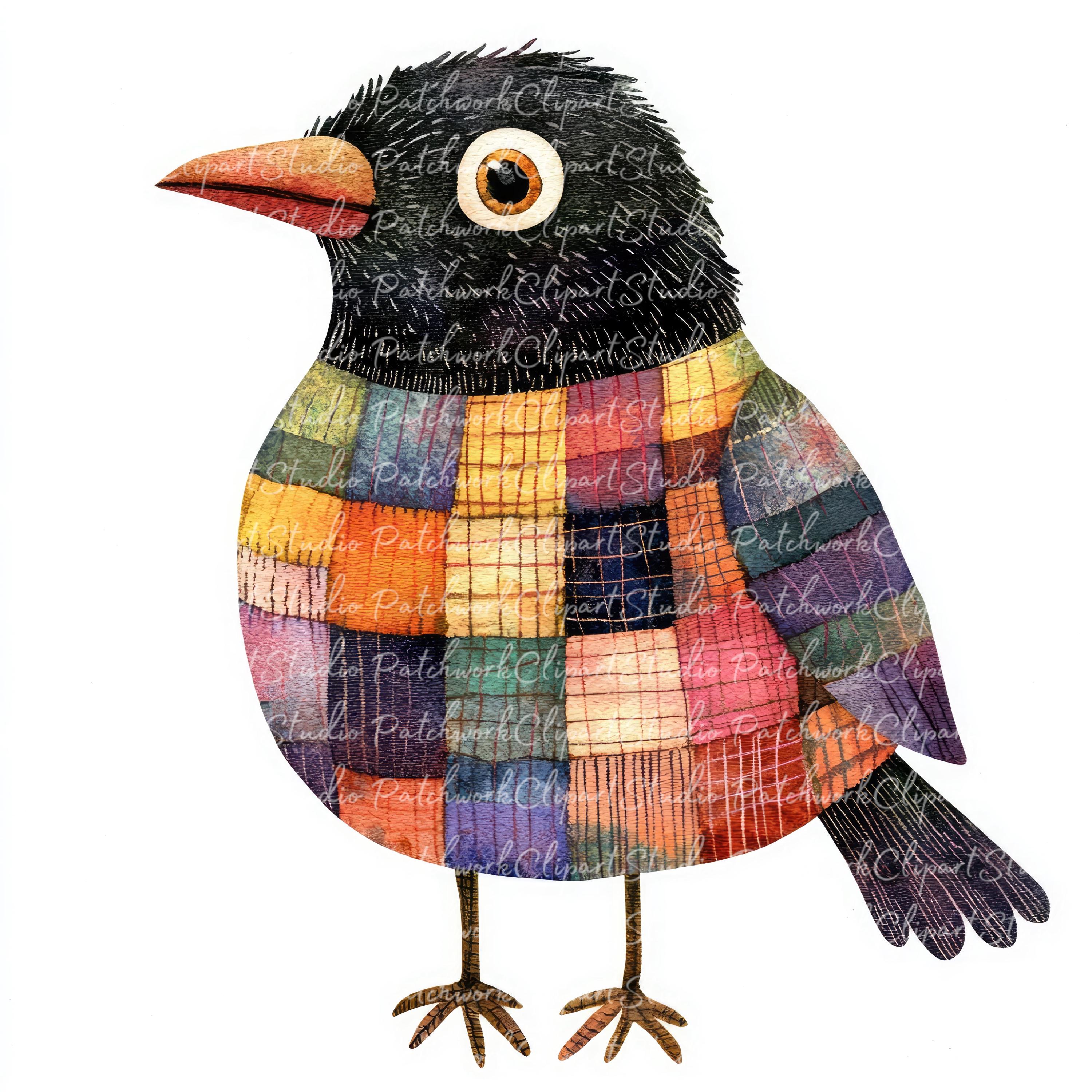 10 Crow Clipart Bundle, PNG & JPG, Printable Patchwork, Black Bird ...