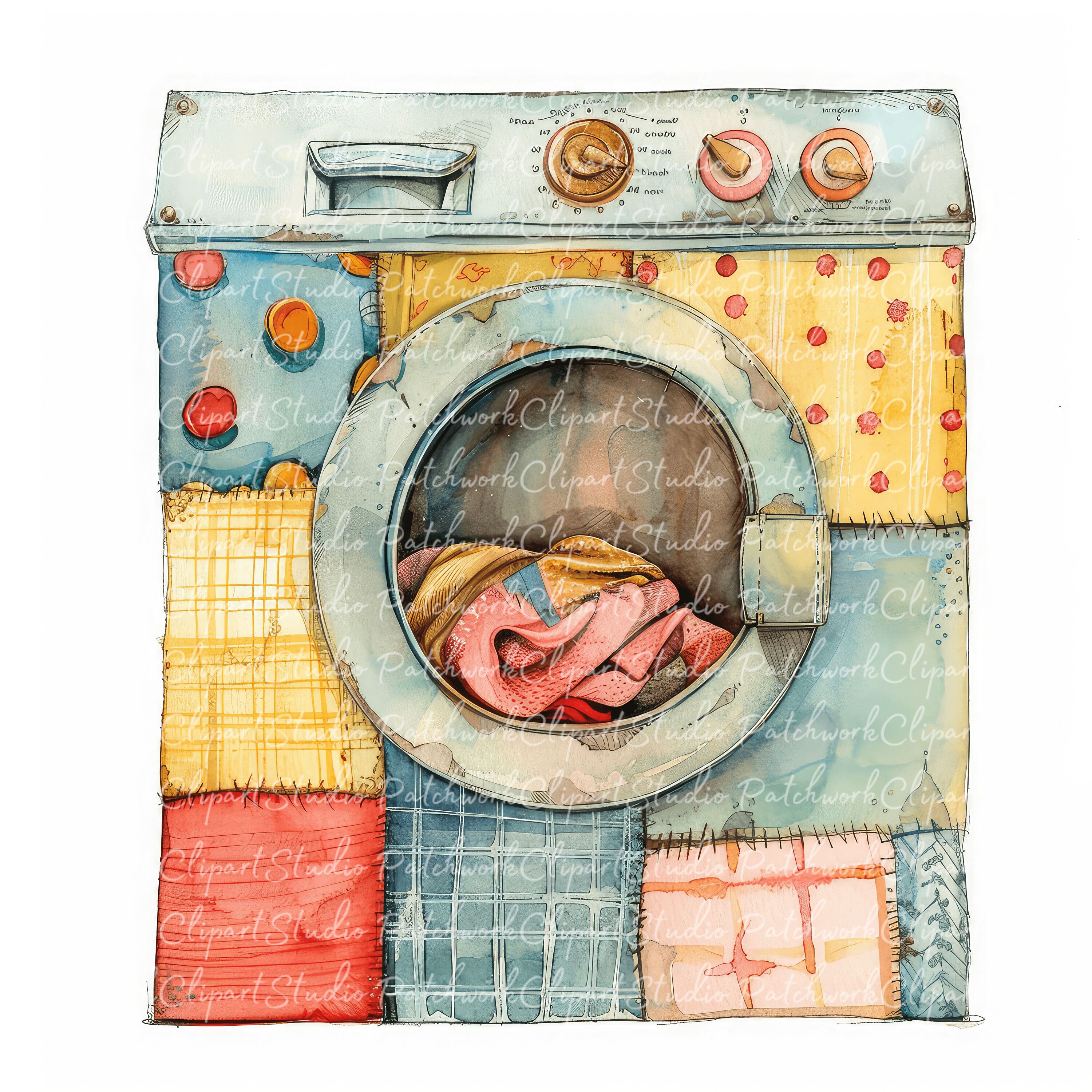 10 Washing Machine Clipart Bundle, PNG & JPG, Printable Patchwork ...