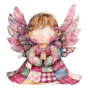 10 Pink Angels Clipart Bundle, PNG & JPG, Printable Patchwork Angel ...