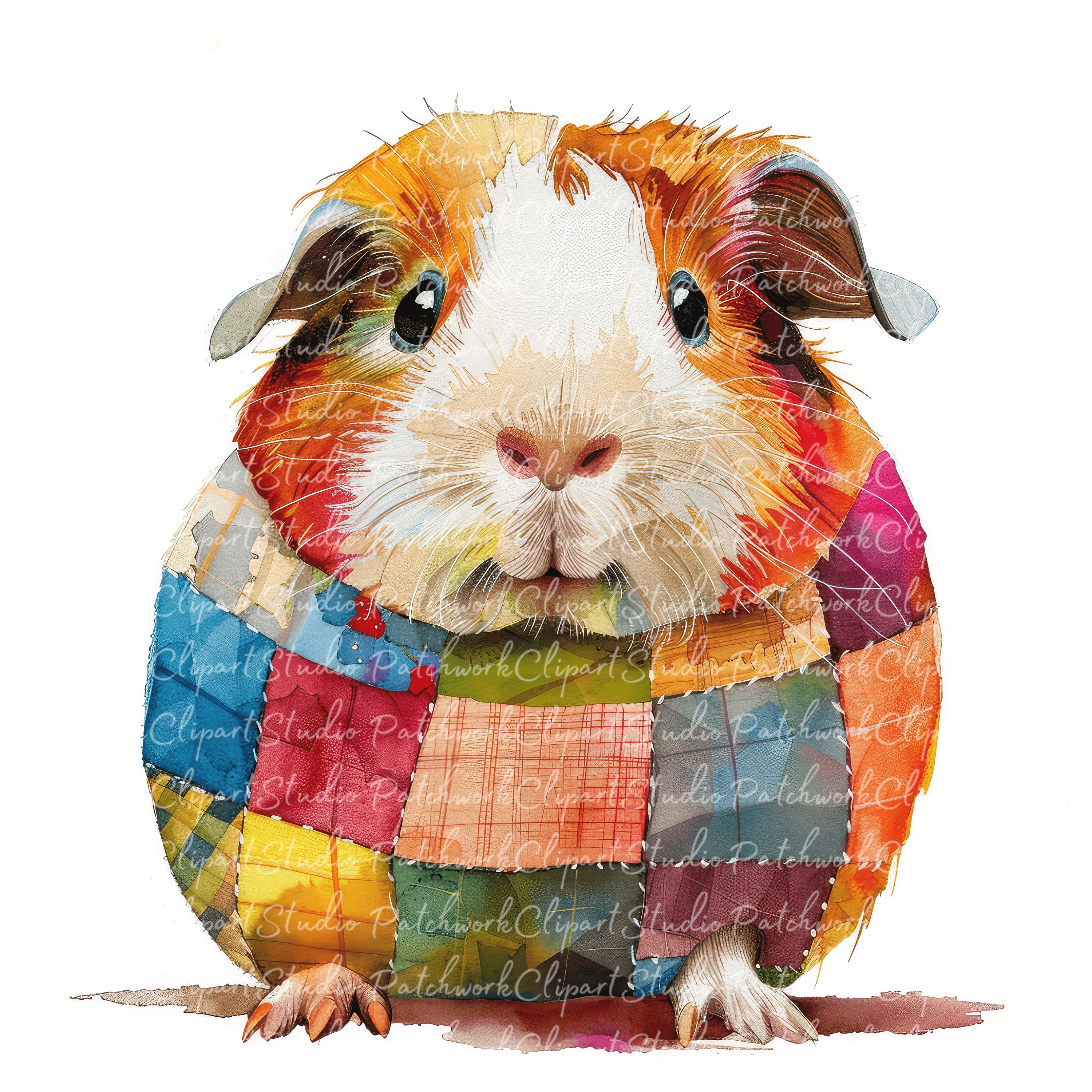 10 Guinea Pig Clipart Bundle, PNG & JPG, Printable Patchwork Rodent ...
