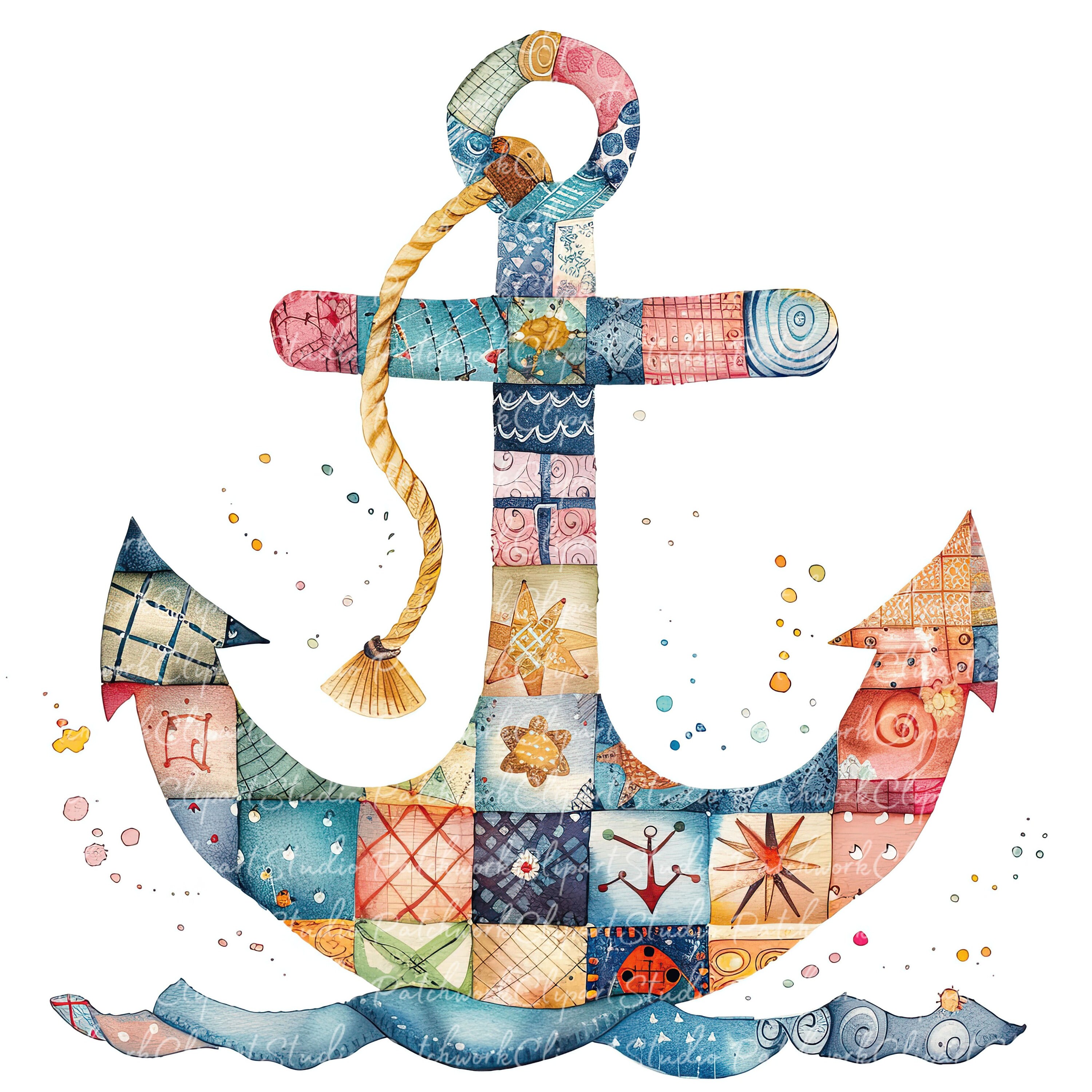 10 Anchors Clipart Bundle, PNG & JPG, Printable Patchwork Anchor ...