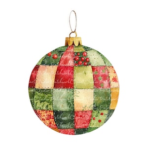 15 Christmas Bauble Clipart Bundle, PNG & JPG, Printable Patchwork ...
